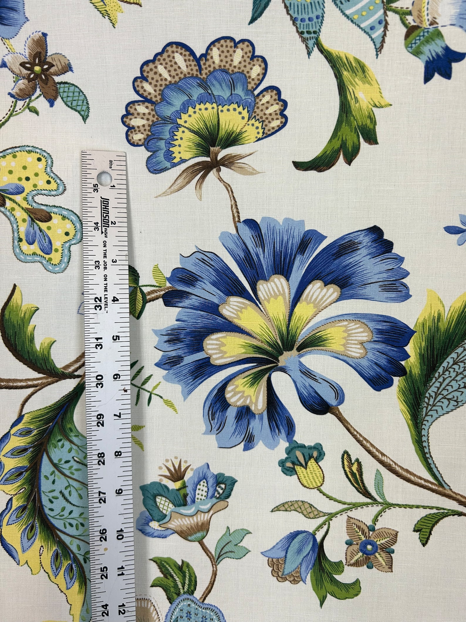 Azabar - True Blue - Floral - Drapery Fabric - Upholstery Fabric ...