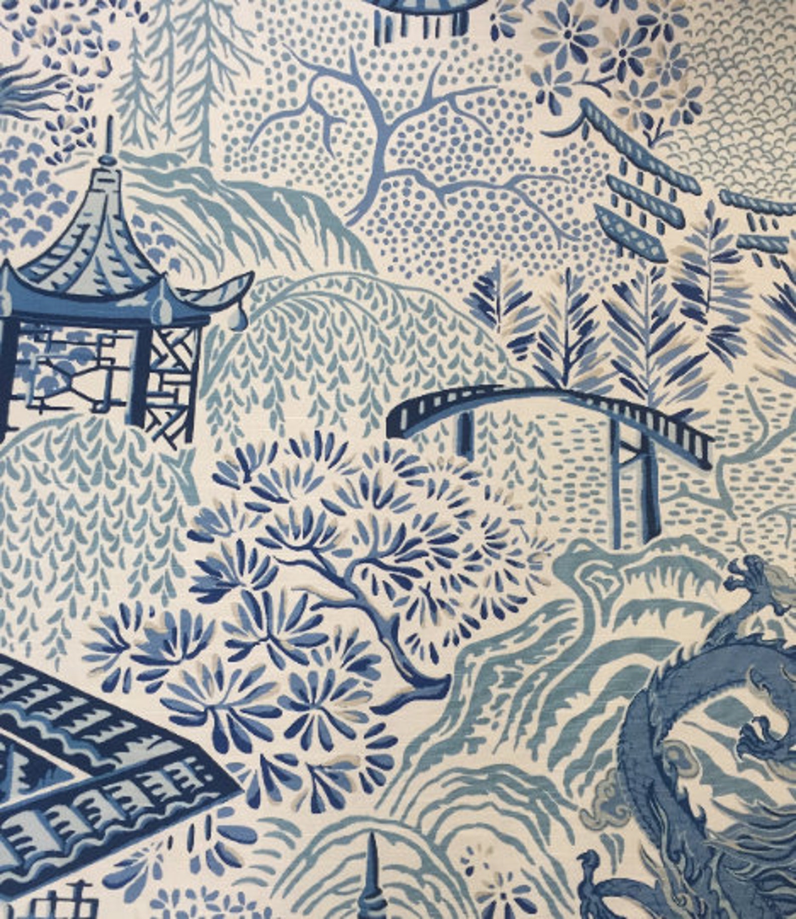 Mixed Blue Floral Pagoda - Upholstery Fabric by the Yard - Etsy