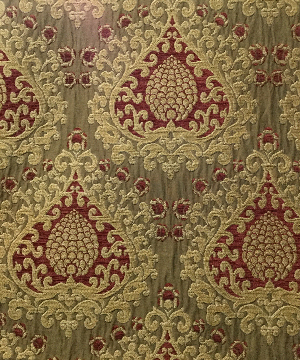 Red Gold Damask Woven Upholstery Fabric by the Yard | Etsy
