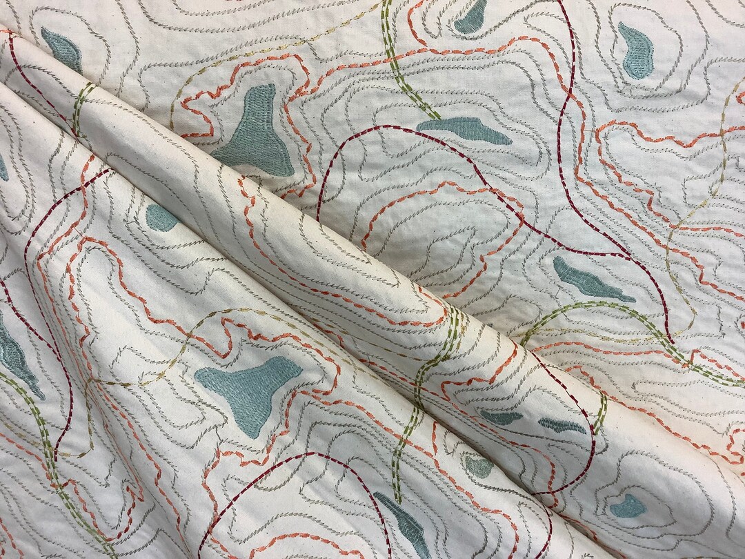Cartography Flora - Novelty Fabric - Cotton Fabric - Embroidered Design ...