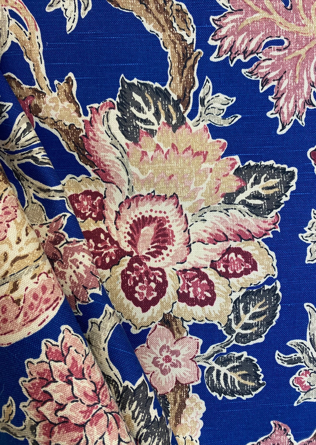 Navy Floral - Large Floral Print - Floral Upholstery Fabric- Floral ...