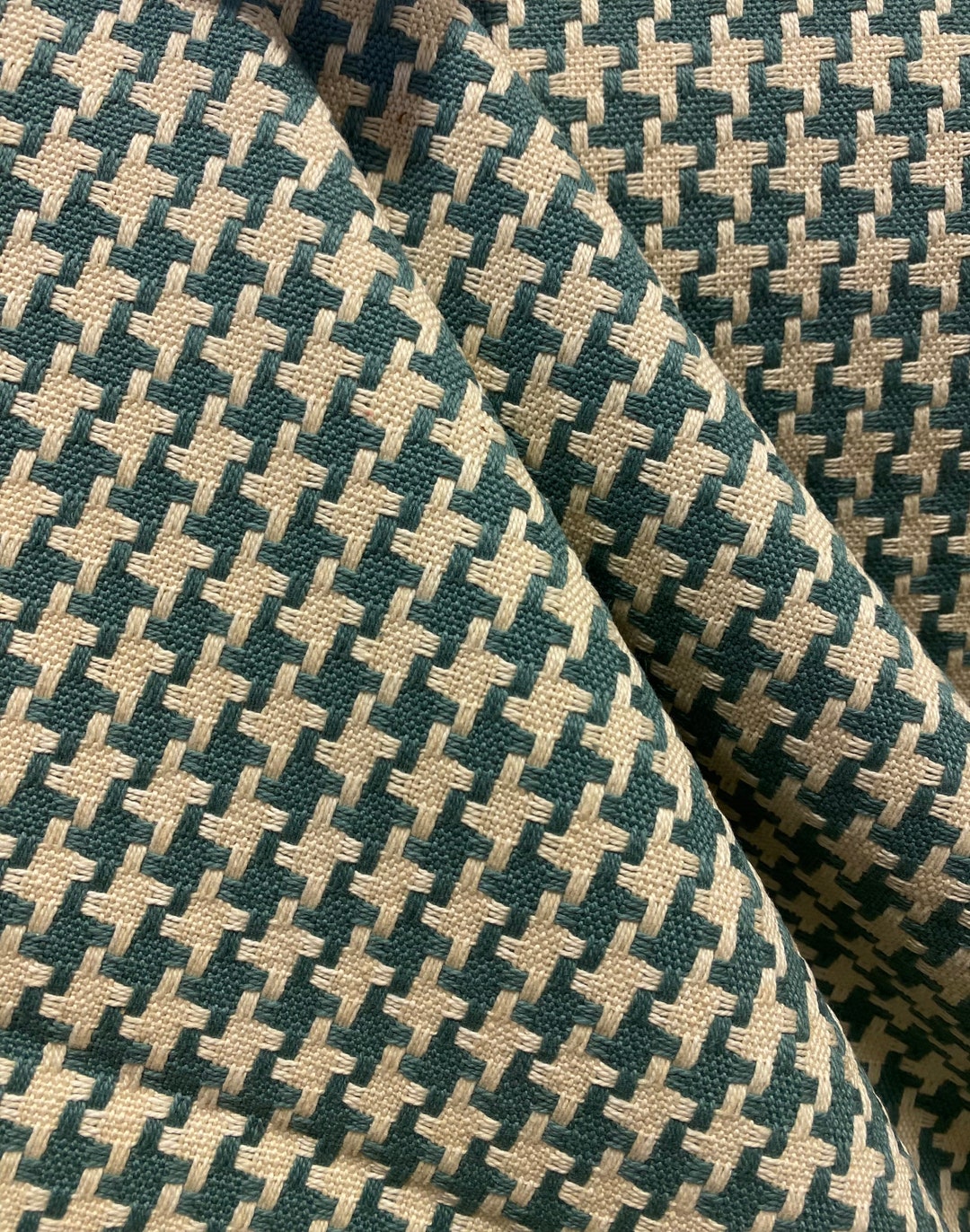 Blue and Natural Woven Houndstooth - Houndstooth Upholstery Fabric - Fabric by the Yard - Woven ...