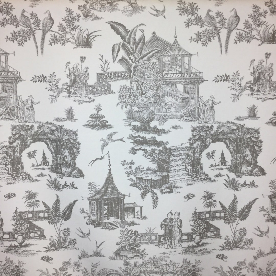 Neutral Asian Toile - Large Scale - Fabric by the Yard - Asian Pillow ...