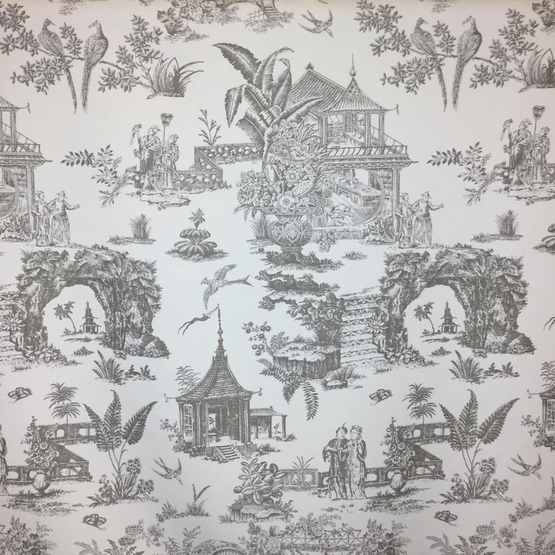 Neutral Asian Toile Large Scale Fabric by the Yard Asian | Etsy