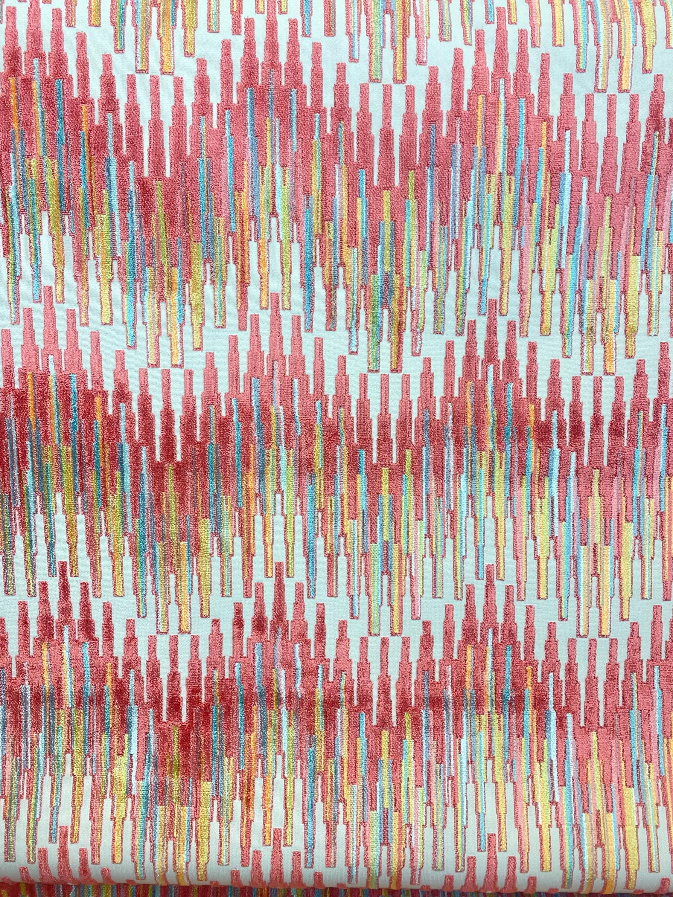 Dixie Hill Ginger Cut Velvet Fabric - Chevron Cut Velvet - Pink and ...