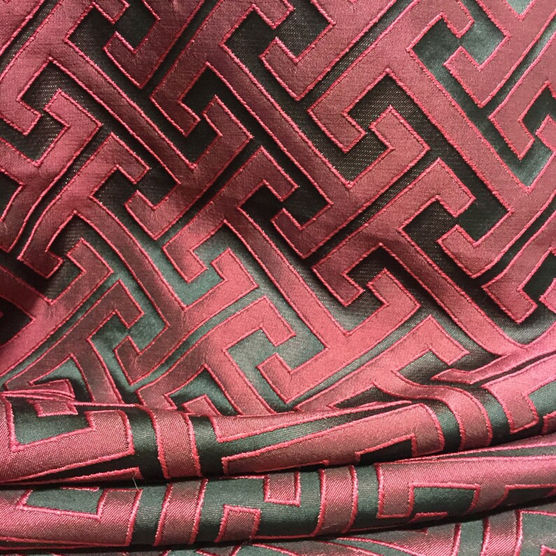 Red Greek Key Tone on Tone Fabric by the Yard Drapery | Etsy