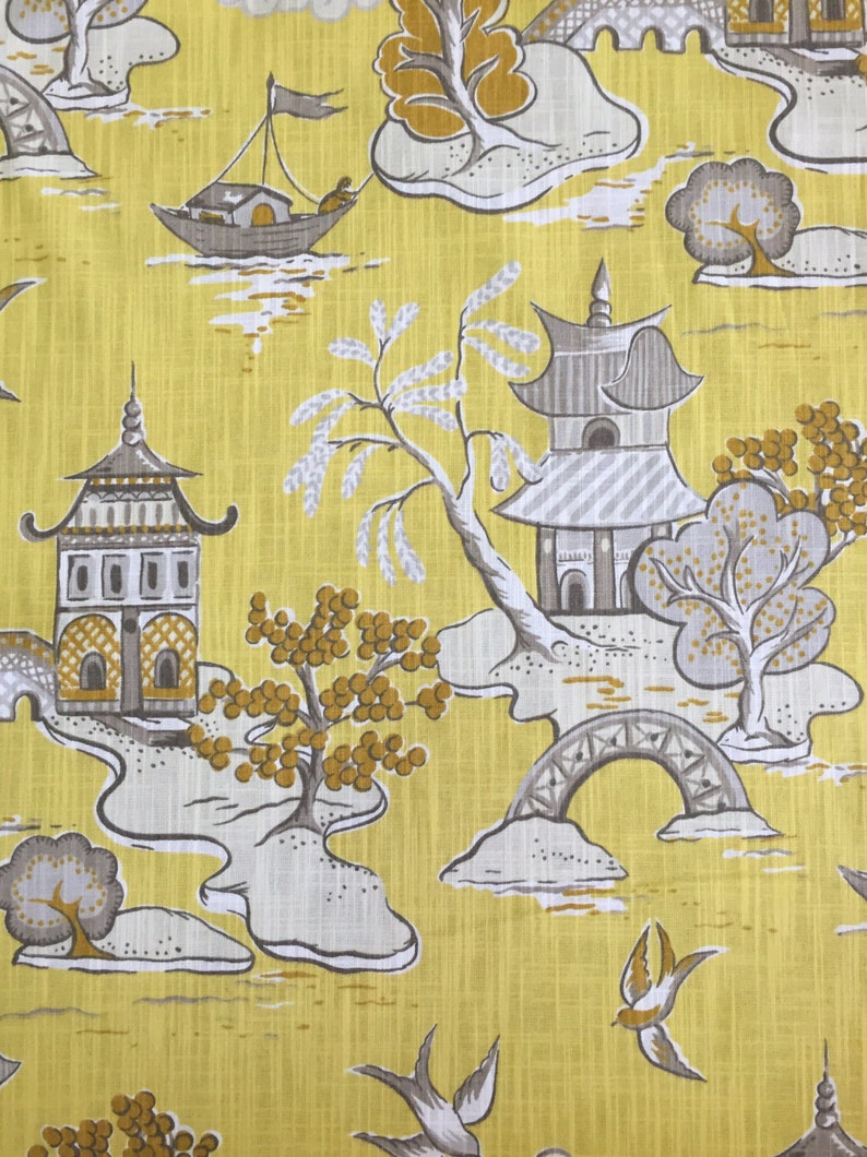 Asian Toile Chinoiserie Pagoda Fabric Wang Chung Lemon - Etsy