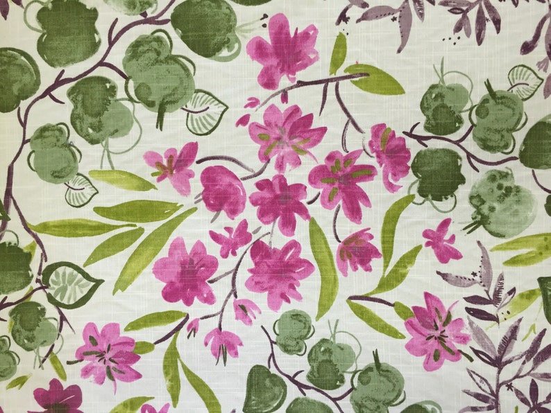 Watercolor Botanical Pink/green Upholstery Fabric by the - Etsy