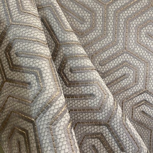 Cayden Embroidered Fossile - Upholstery Fabric - Shimmery Geometric ...