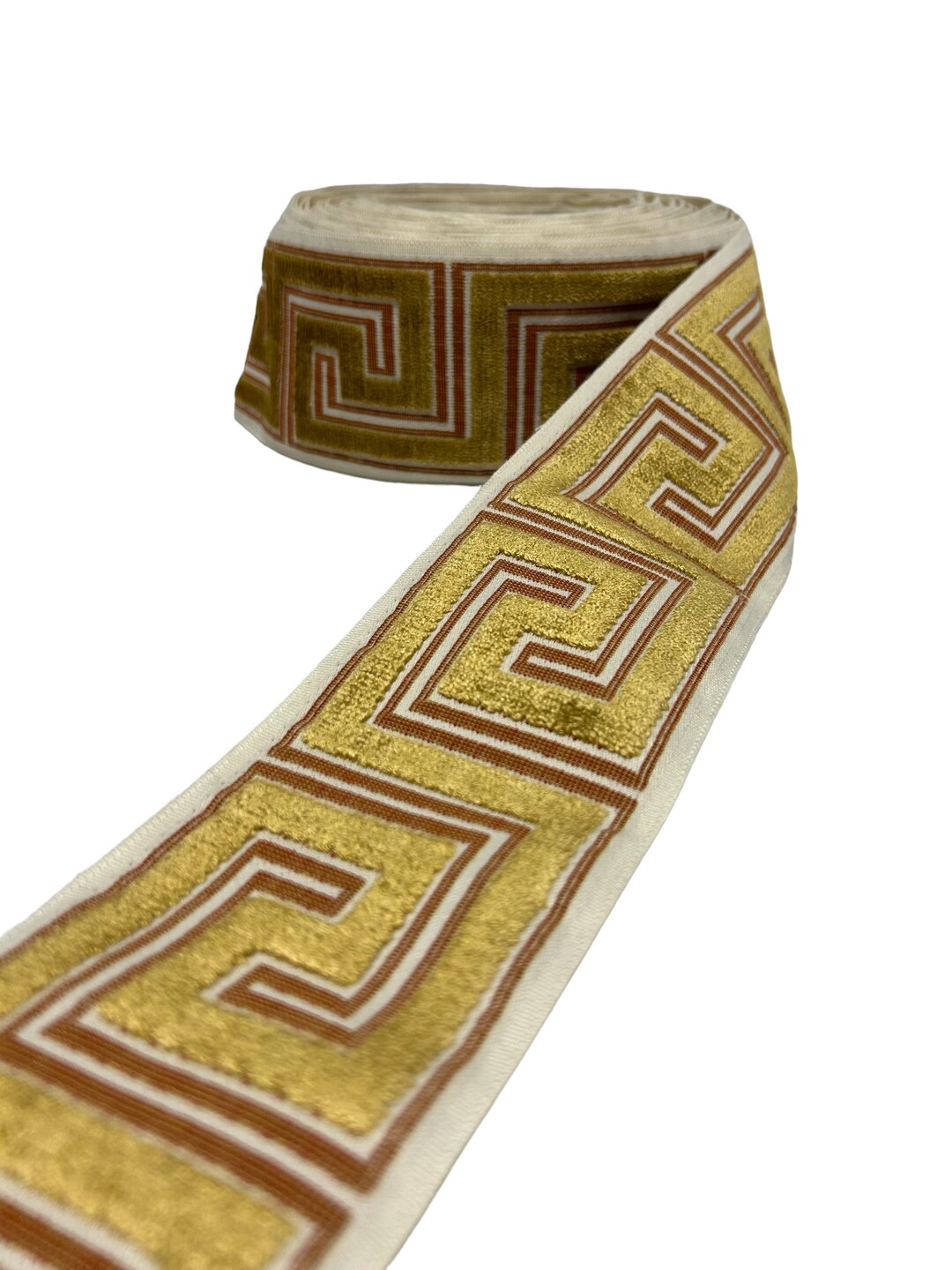 Greek Key Gold and Persimmon - 3 1/2” Tape Trim - Tape Trim - Wide Trim ...