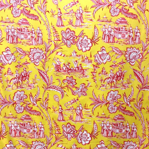 Yellow Pink and White Toile Toile Fabric by the Yard - Etsy