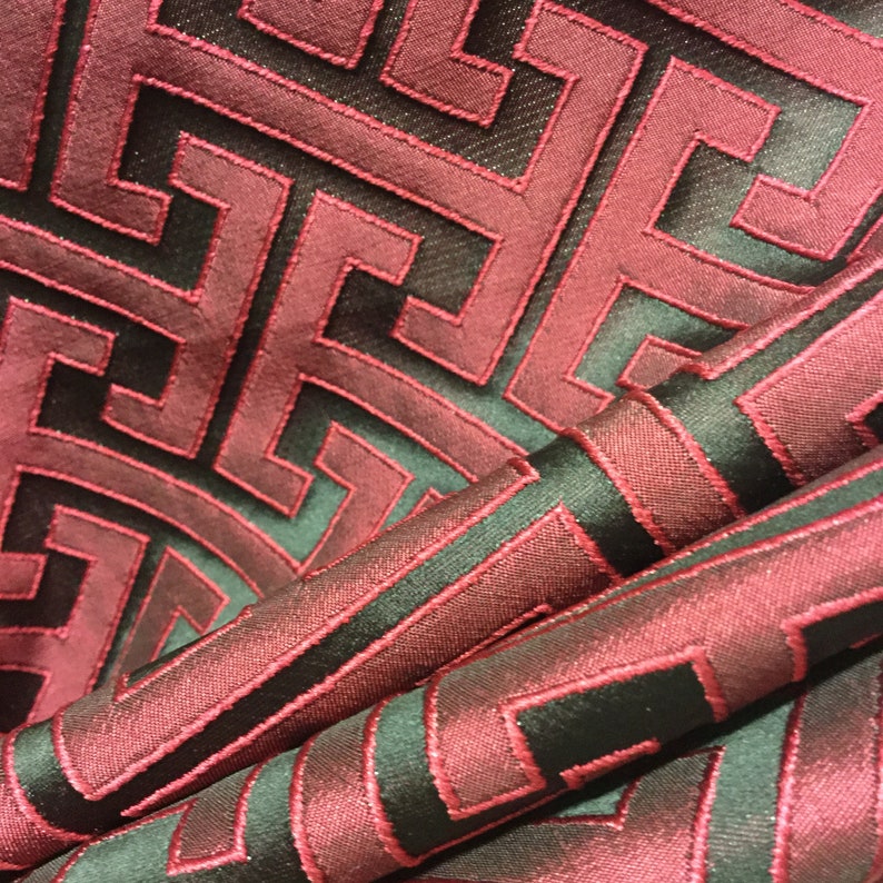Red Greek Key Tone on Tone Fabric by the Yard Drapery | Etsy