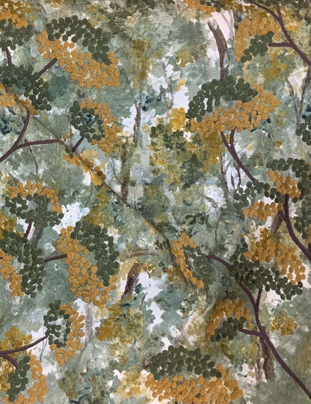 Marion - Golden - Hunter Green - Floral - Embroidery - Drapery Fabric ...