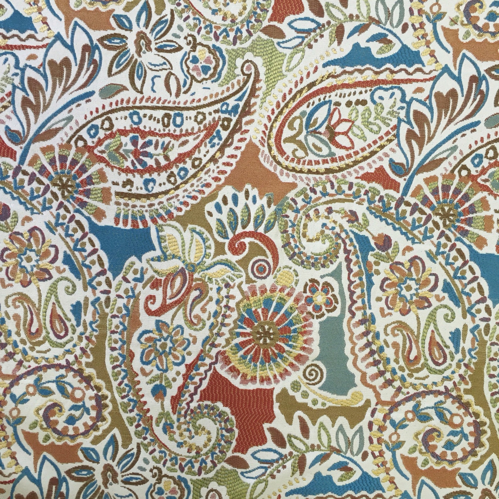 Teal Paisley Upholstery Fabric by the Yard Fast Shipping - Etsy