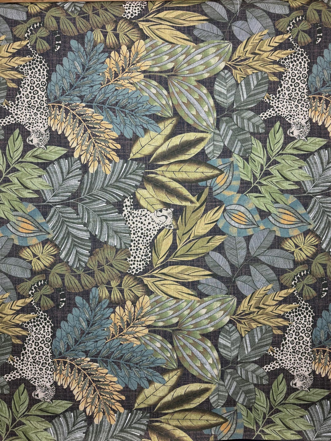 Leopard Midnight - Dark - Animal - Jungle - Leaves - Upholstery Fabric ...