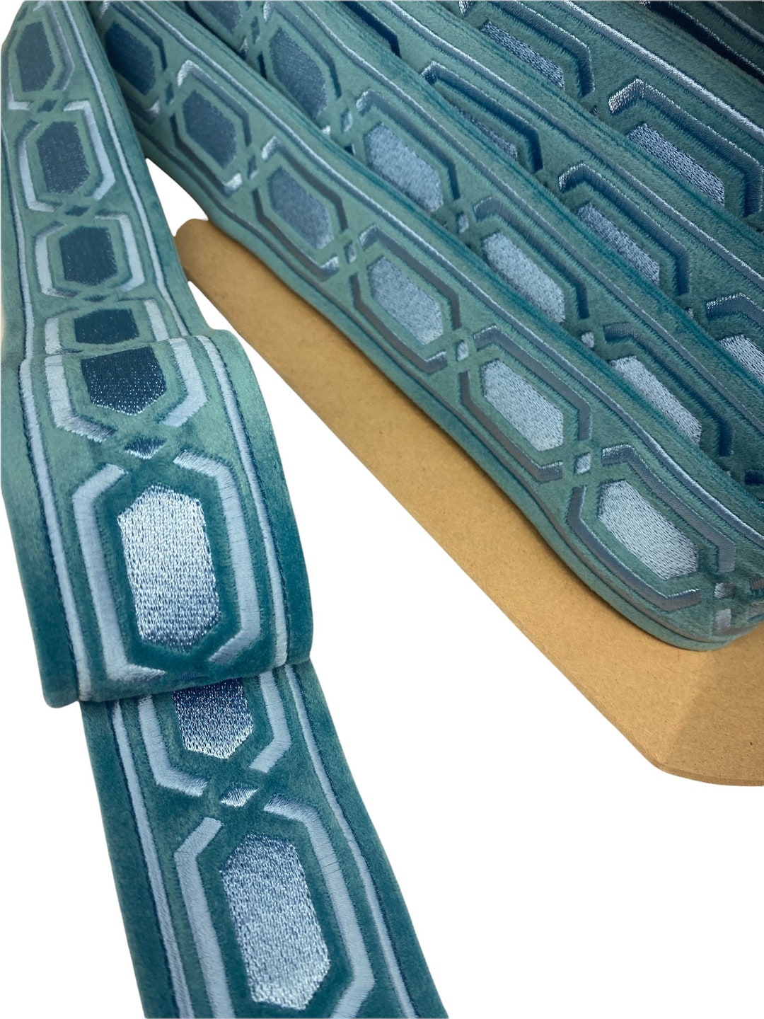Turquoise Velvet Geometric Tape Trim - Popular Home Decor Trimmings ...