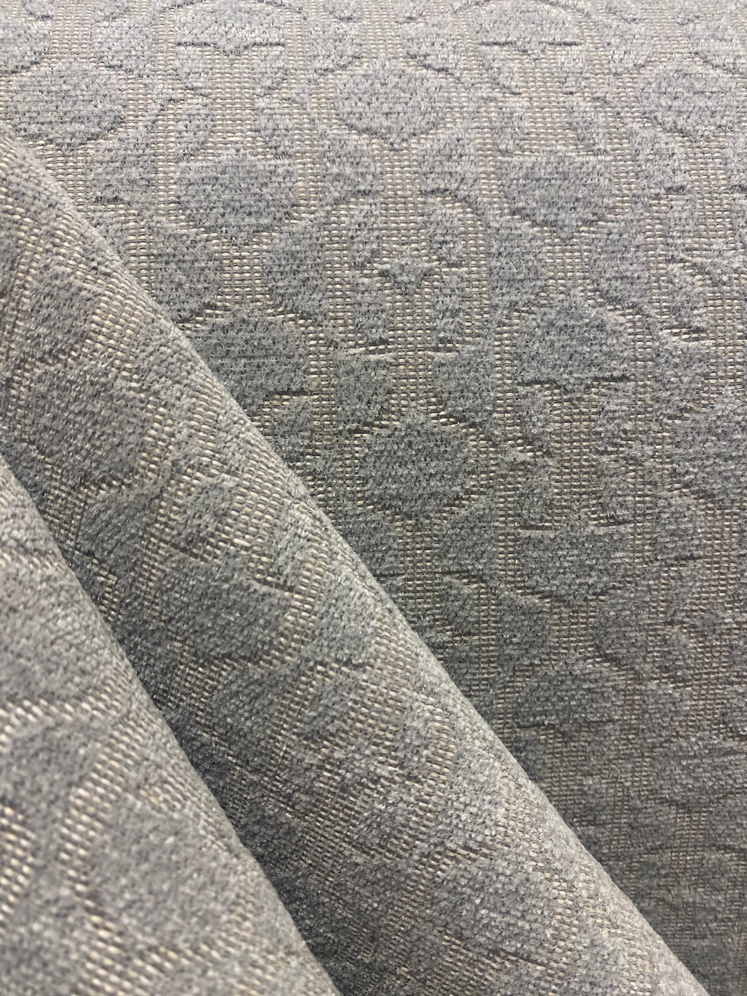 Powder Blue Gray Geometric Chenille - Textured Upholstery Fabric by the ...