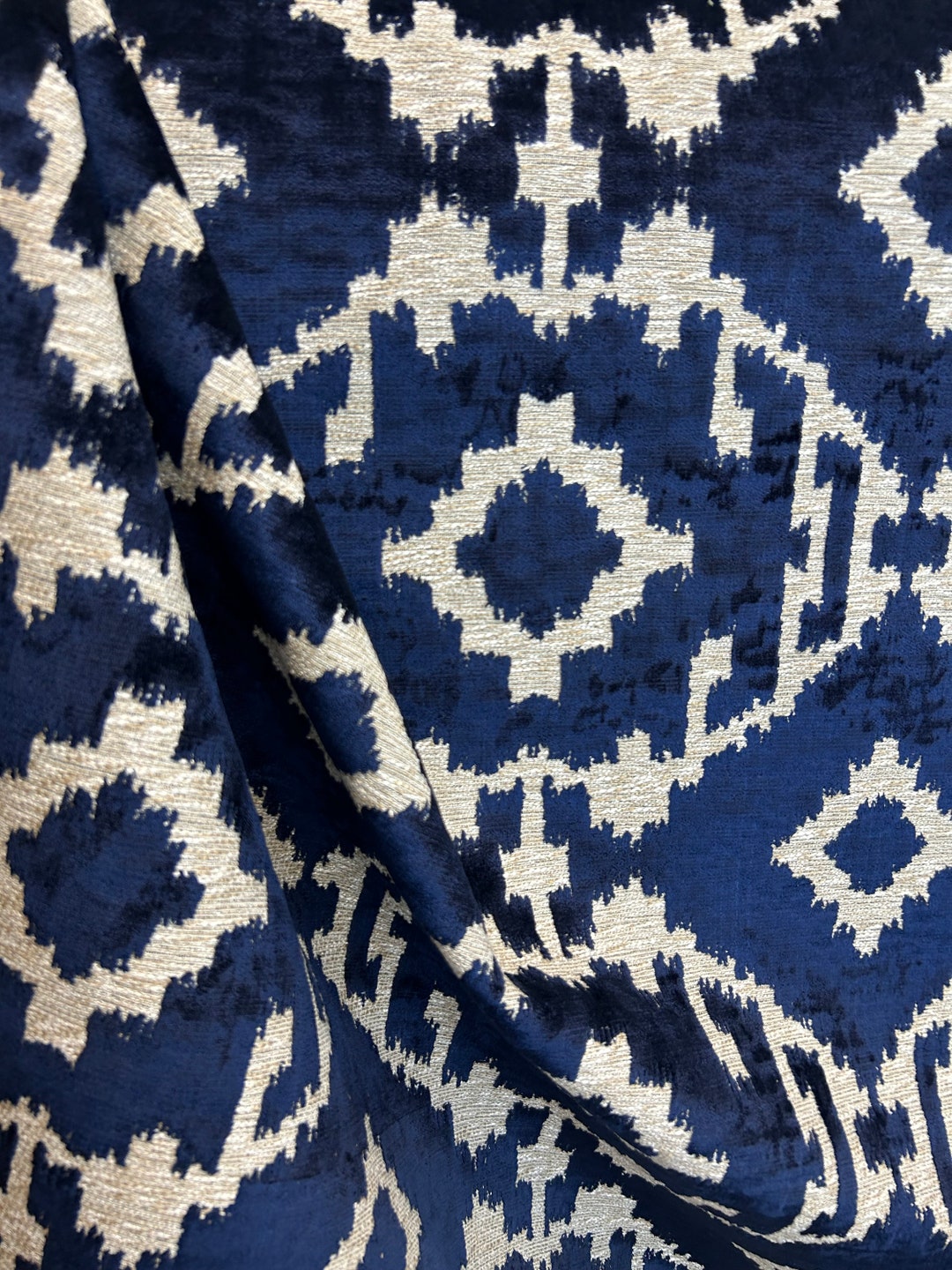 Navy, Ikat Cut Velvet - Upholstery Fabric - Fabric by the Yard - Etsy