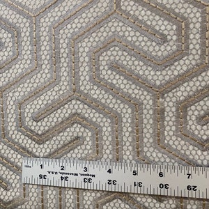 Cayden Embroidered Fossile - Upholstery Fabric - Shimmery Geometric ...
