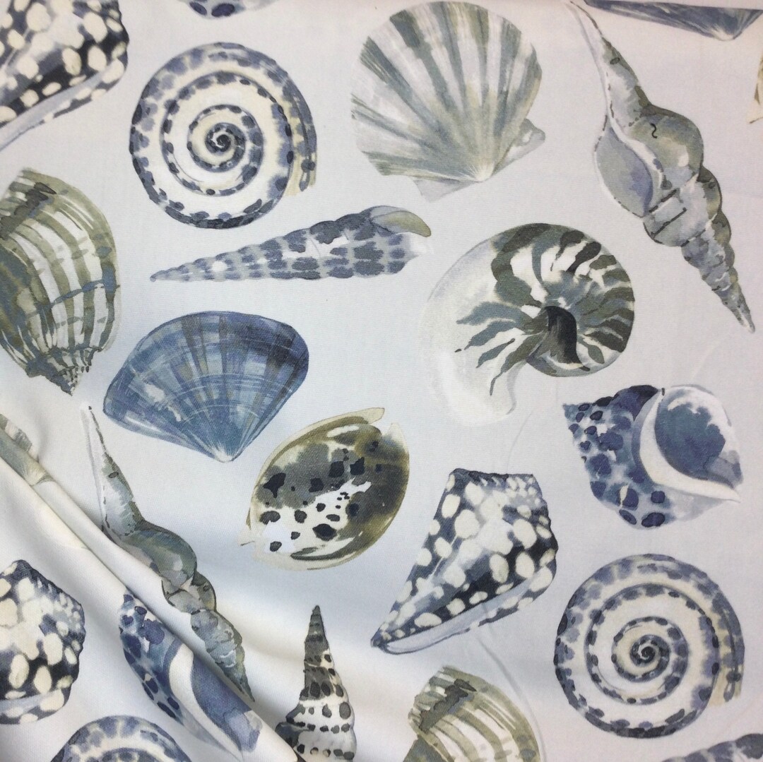 Aruba Delft - Persea- Coastal Fabric - Seashell Motif - Novelty Fabric ...