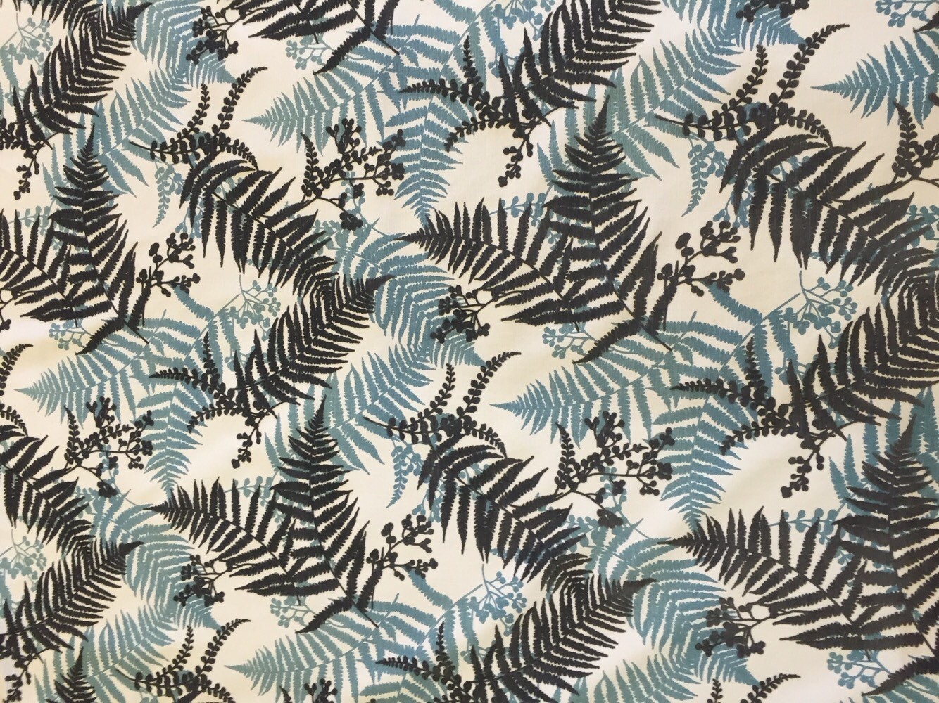 Tropical Fern Fabric - Spa Blue and Charcoal Gray Flock Fabric ...
