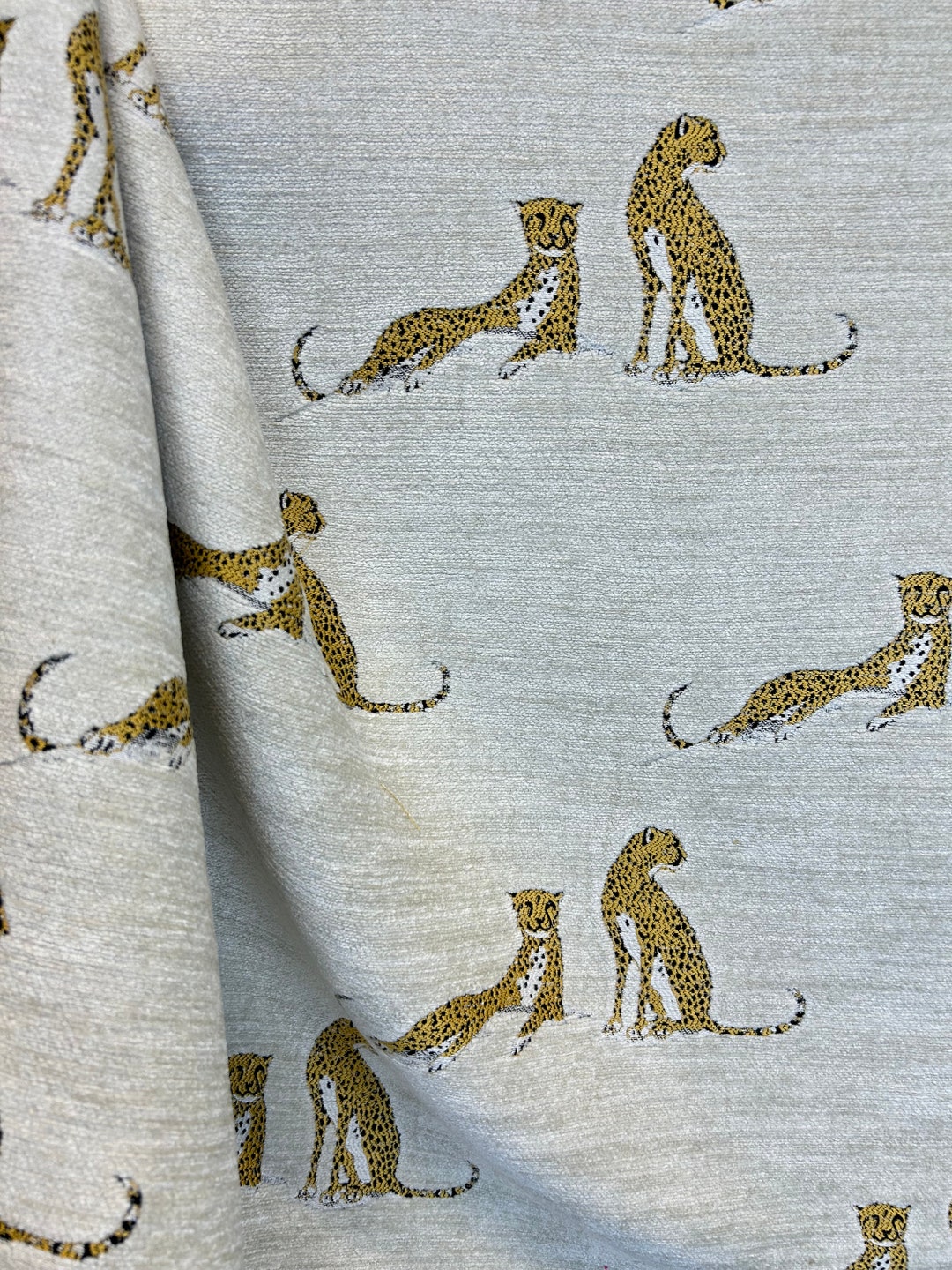 Jabari Cheetah Velvet Fabric Cream and Gold Tabbytha - Animal Print ...