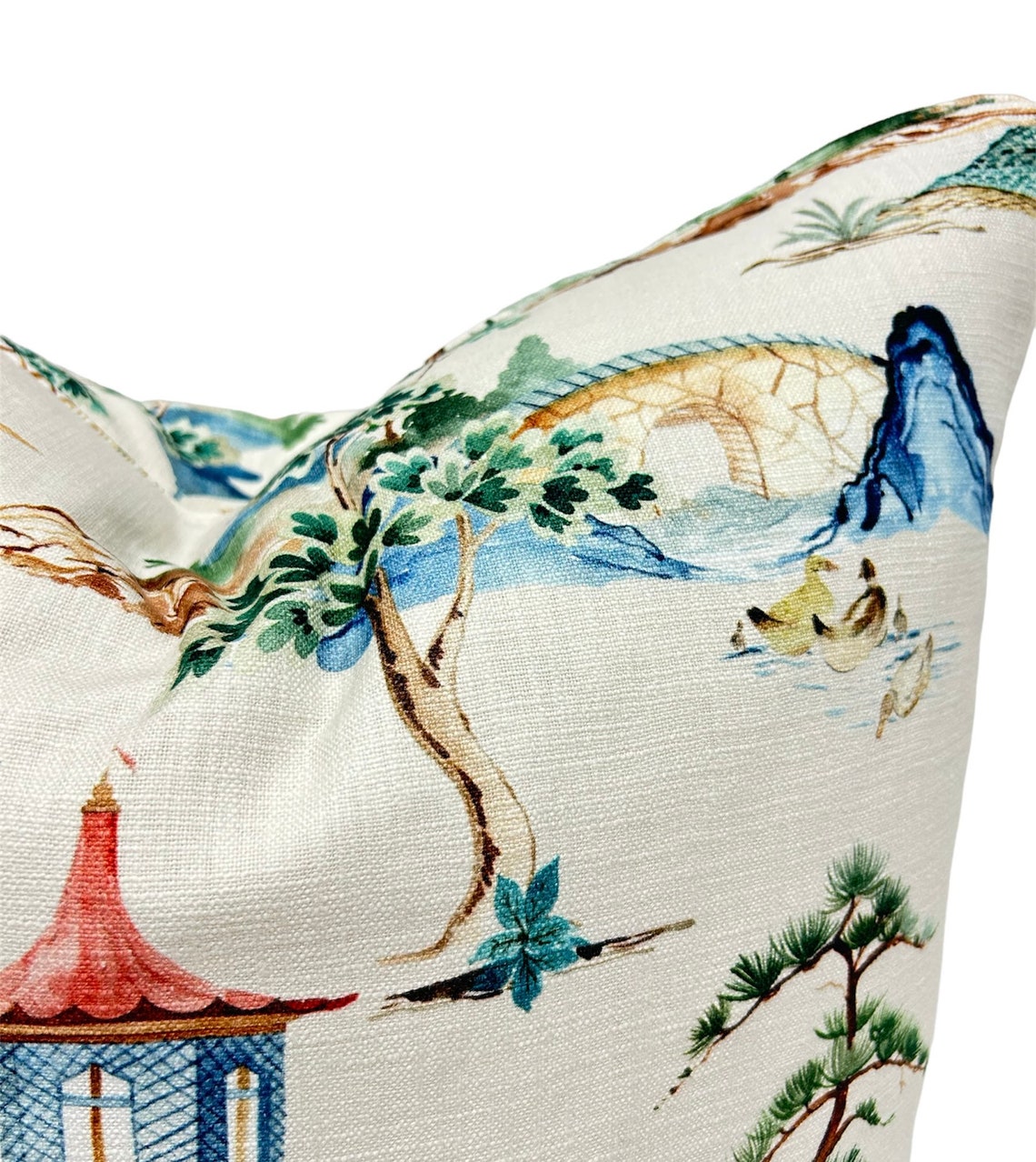 Okayama Flax Asian Chinoiserie Pillow Cover - Custom Cut Pillow Covers ...