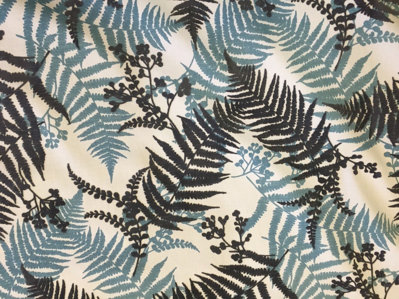 Tropical Fern Fabric - Spa Blue and Charcoal Gray Flock Fabric ...