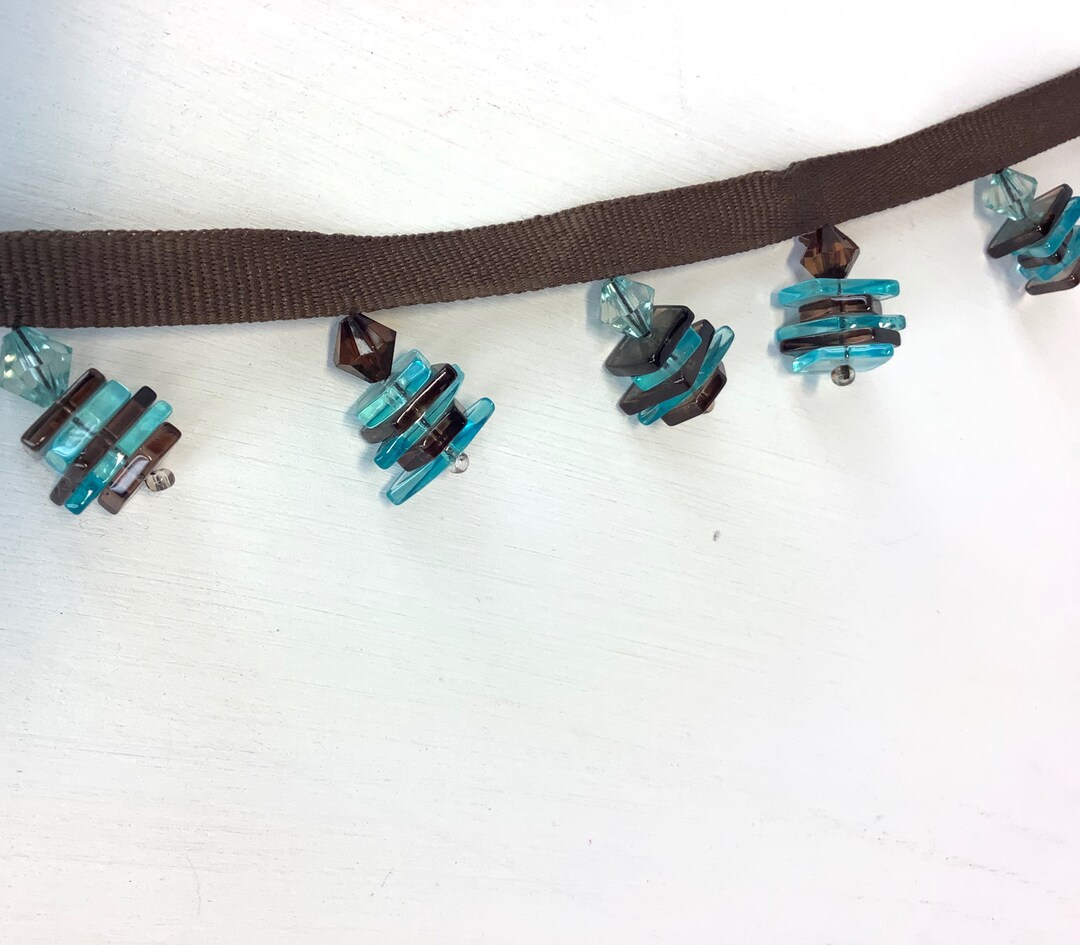 Teal and Brown - Asian Lantern - Beaded Trim - Trim by the Yard ...
