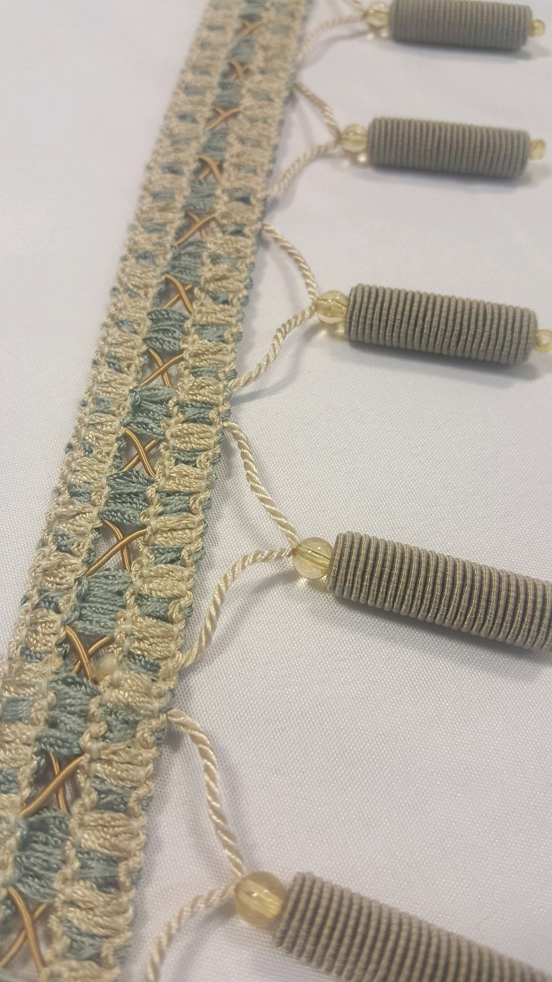 Taupe Cream and Blue Tassel Fringe - Trim by the Yard - Custom Cut ...