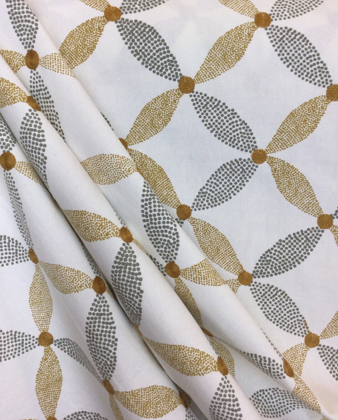 Biscay Gold - Pinwheels - Gold and Gray - Embroidered Dots - Drapery ...