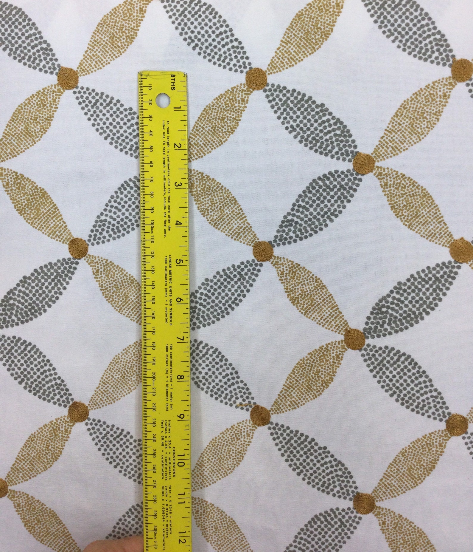 Biscay Gold - Pinwheels - Gold and Gray - Embroidered Dots - Drapery ...