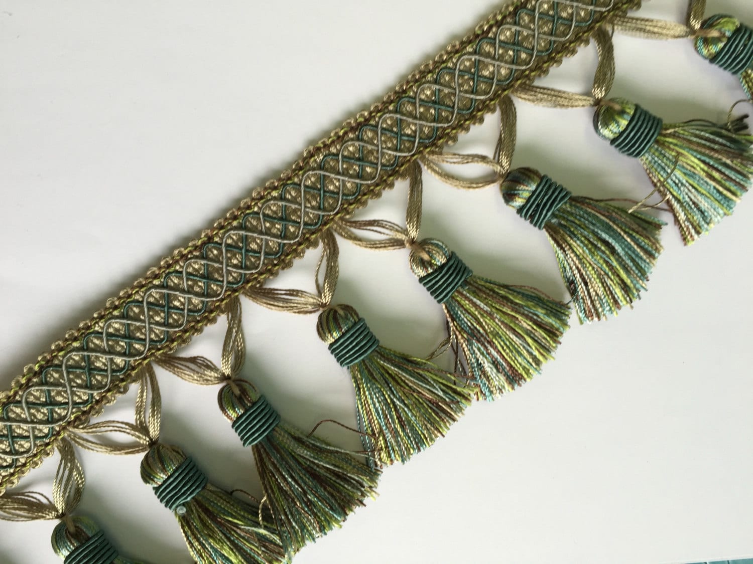 Teal and Green Tassel Fringe - Upholstery Trim by the Yard - Custom Cut ...