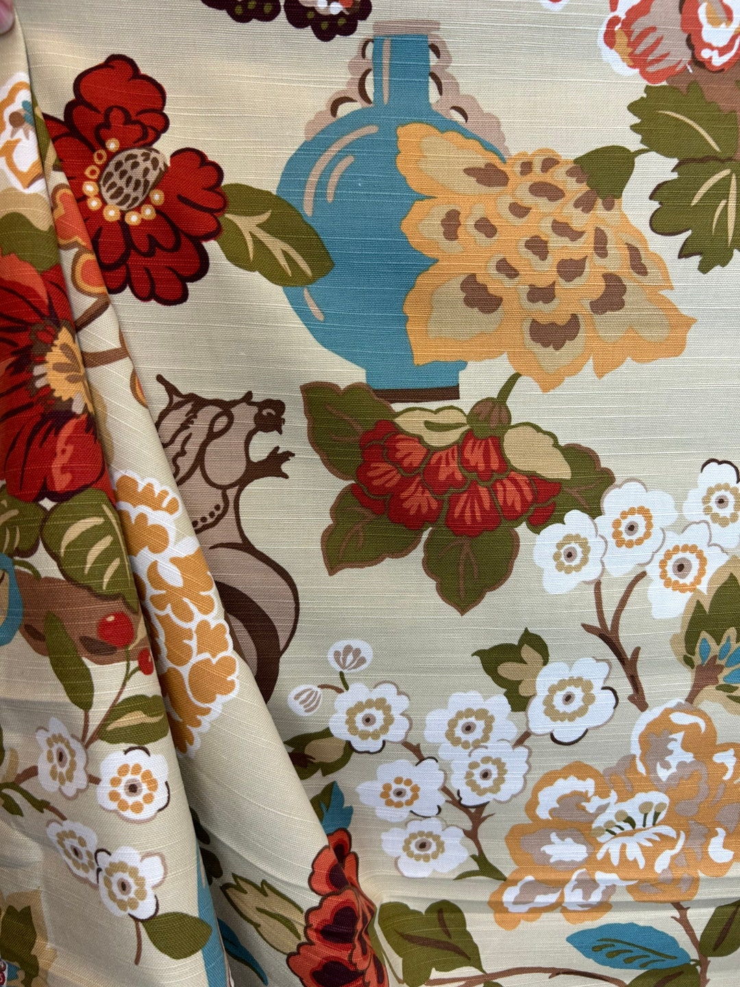 Asian Chinoiserie Royal Guardian Spice Fabric - Asian Vases ...