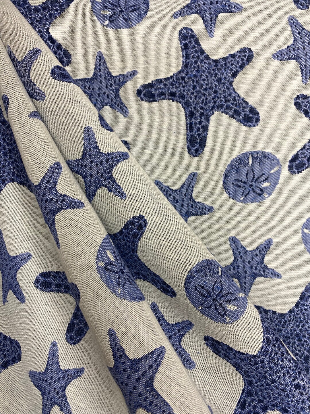 Navy Starfish, Sand Dollar, Upholstery Coastal Decor - Blue and White ...