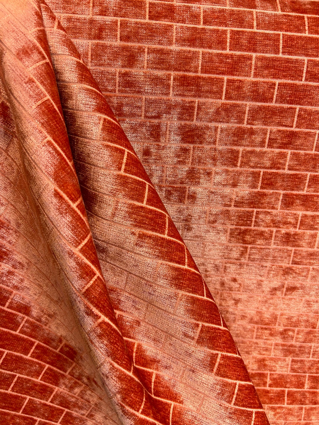 Tangerine Brick Velvet - Tangerine Cut Velvet - Upholstery Fabric ...