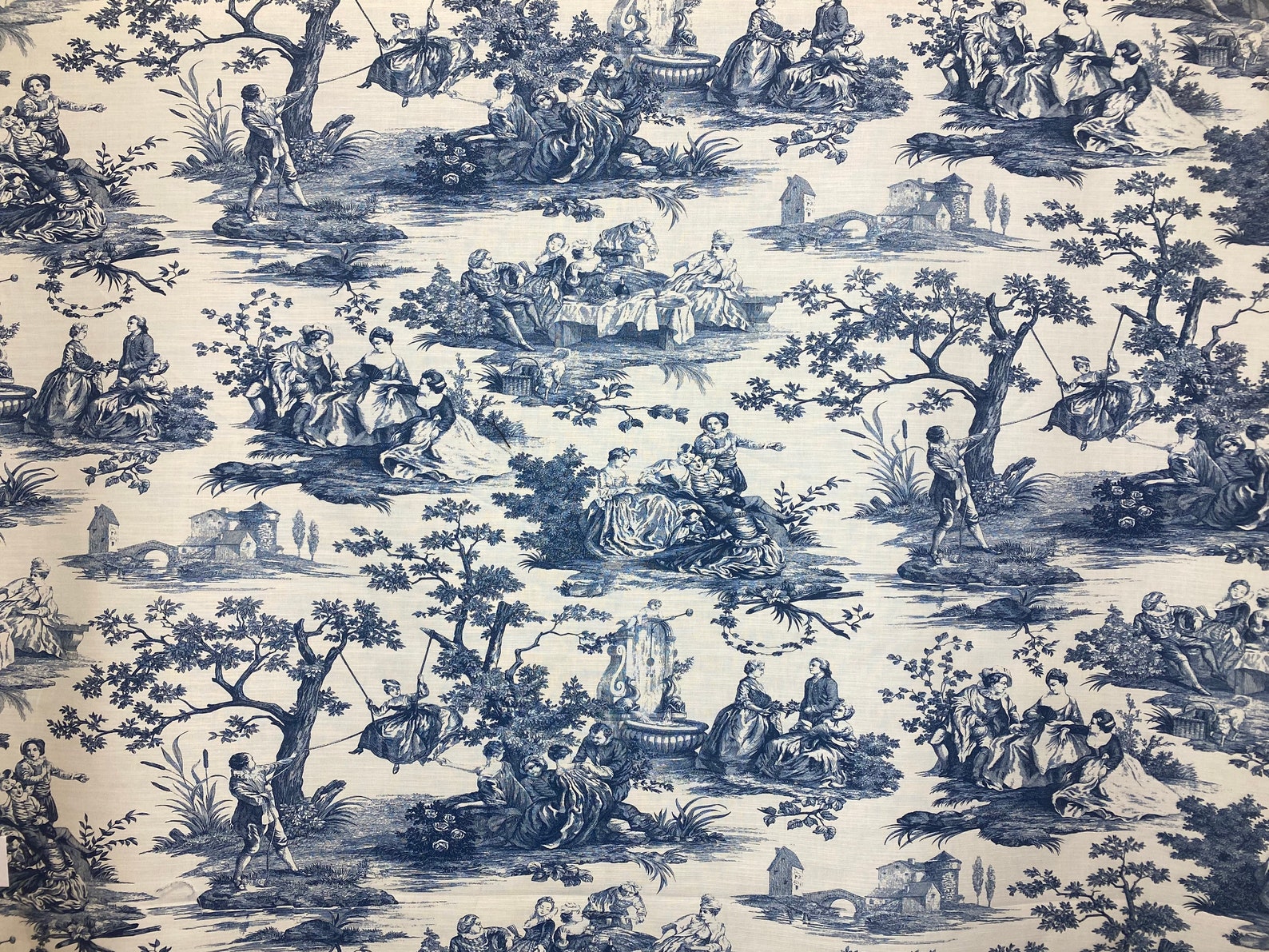Idyllic Days Blue and White Toile Vintage Fabric Classic - Etsy