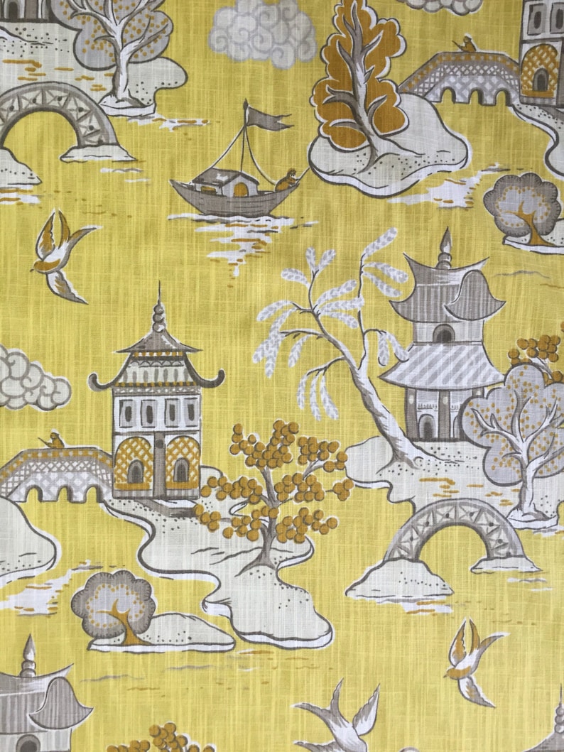 Asian Toile Chinoiserie Pagoda Fabric Wang Chung Lemon - Etsy