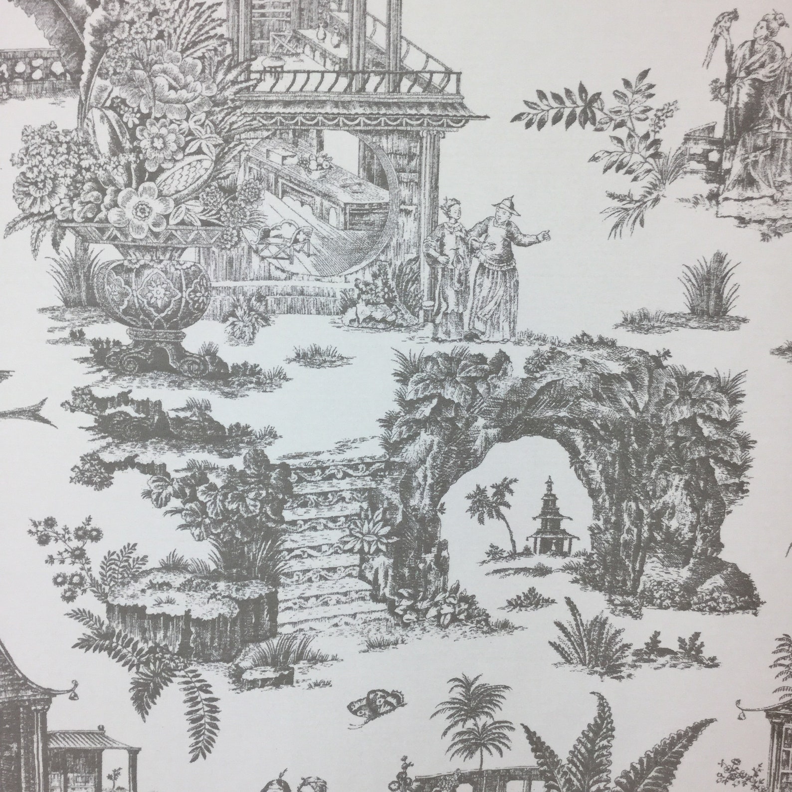 Neutral Asian Toile Large Scale Fabric by the Yard Asian | Etsy