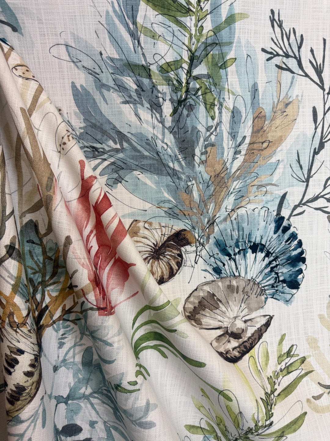 Seafarer Ivory Fabric: Coastal Upholstery & Drapery, Nautical Print - Etsy