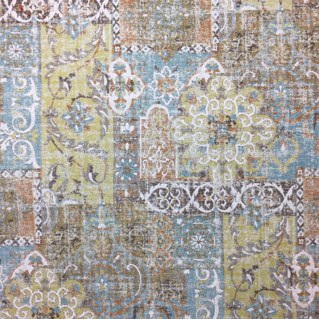 Avant-garde Listello - Blue - Green - Floral - Abstract - Fabric by the ...