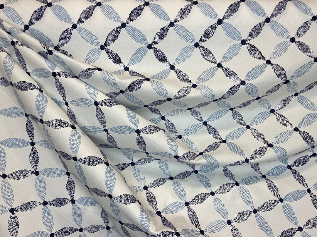 Biscay Navy - Screen Print Fabric - Embroidery Accent Dots - Patel Blue ...