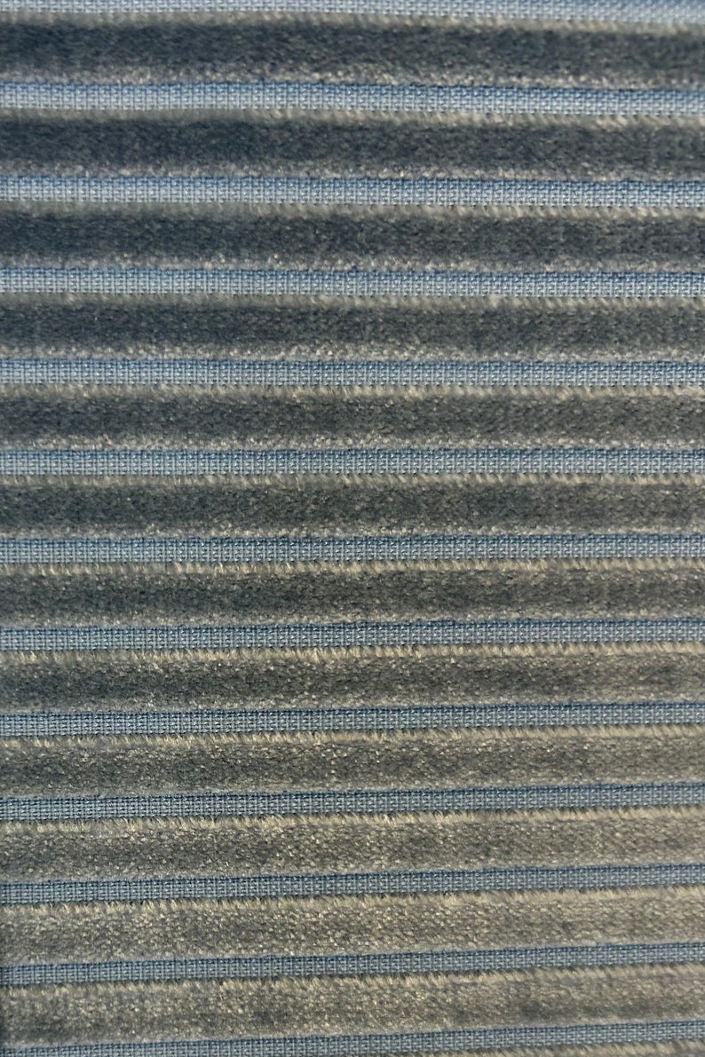Dusty Blue Cut Velvet Railroaded Stripe Upholstery Fabric - Soft Blue ...