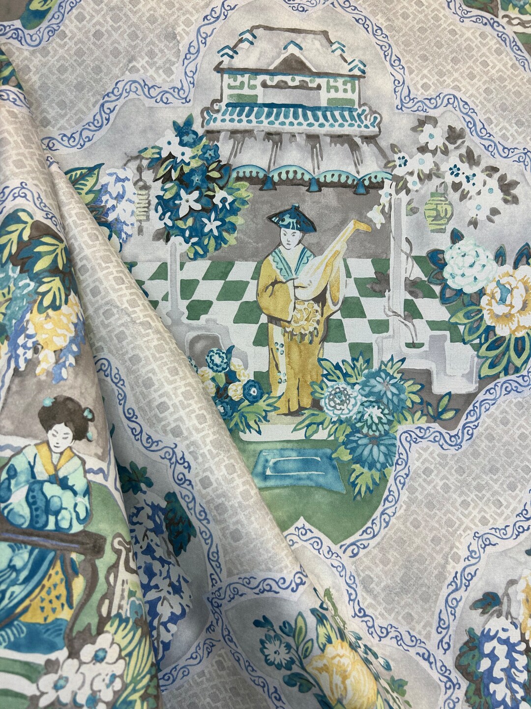 Asian Terrace - Asian Chinoiserie - Upholstery Fabric - Fabric by the ...