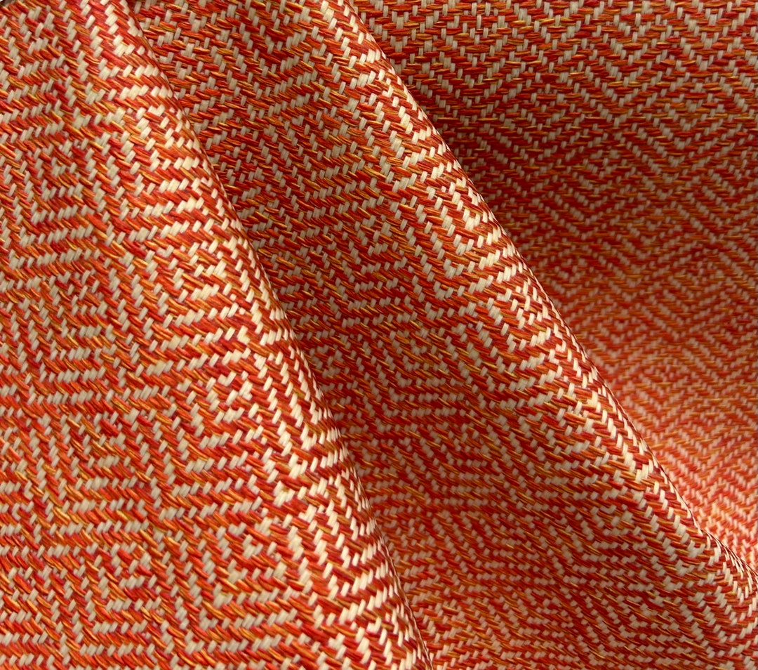 Tangerine Raffia - Herringbone Design - Upholstery Fabric - Fabric by ...