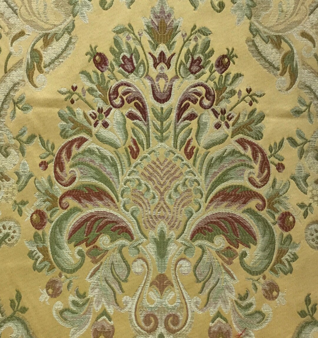 Yellow and Green Damask Upholstery Fabric by the Yard - Etsy