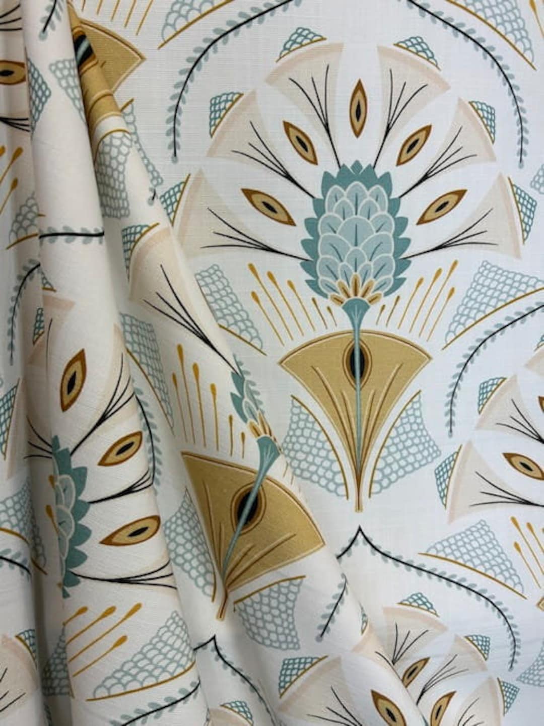 Trevi Fabrics Plumeau Bleu - Upholstery Fabric - Peacock Print Fabric ...