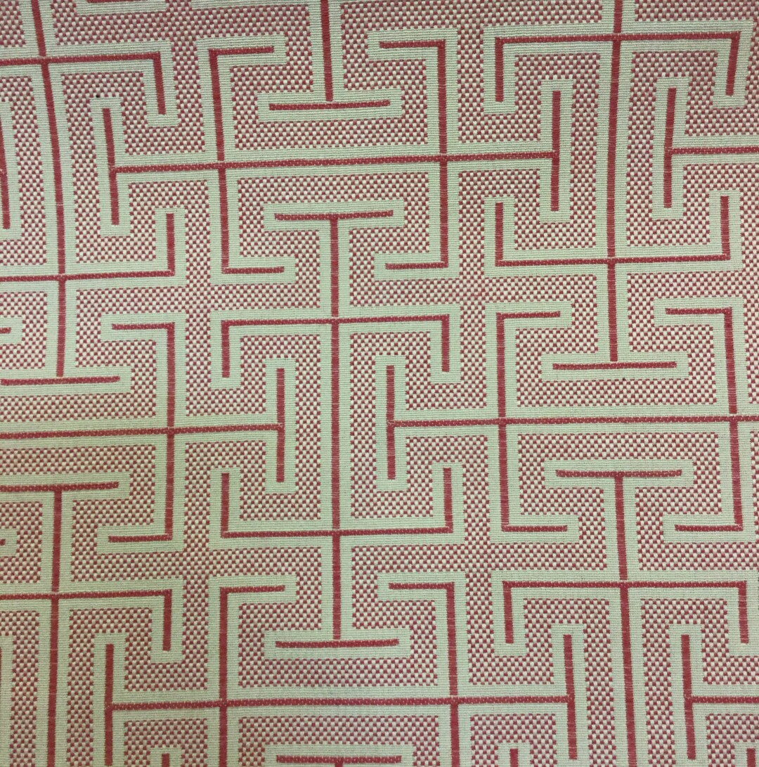Coral and Gold - Greek Key Fabric - Geometric Fabric - Upholstery ...