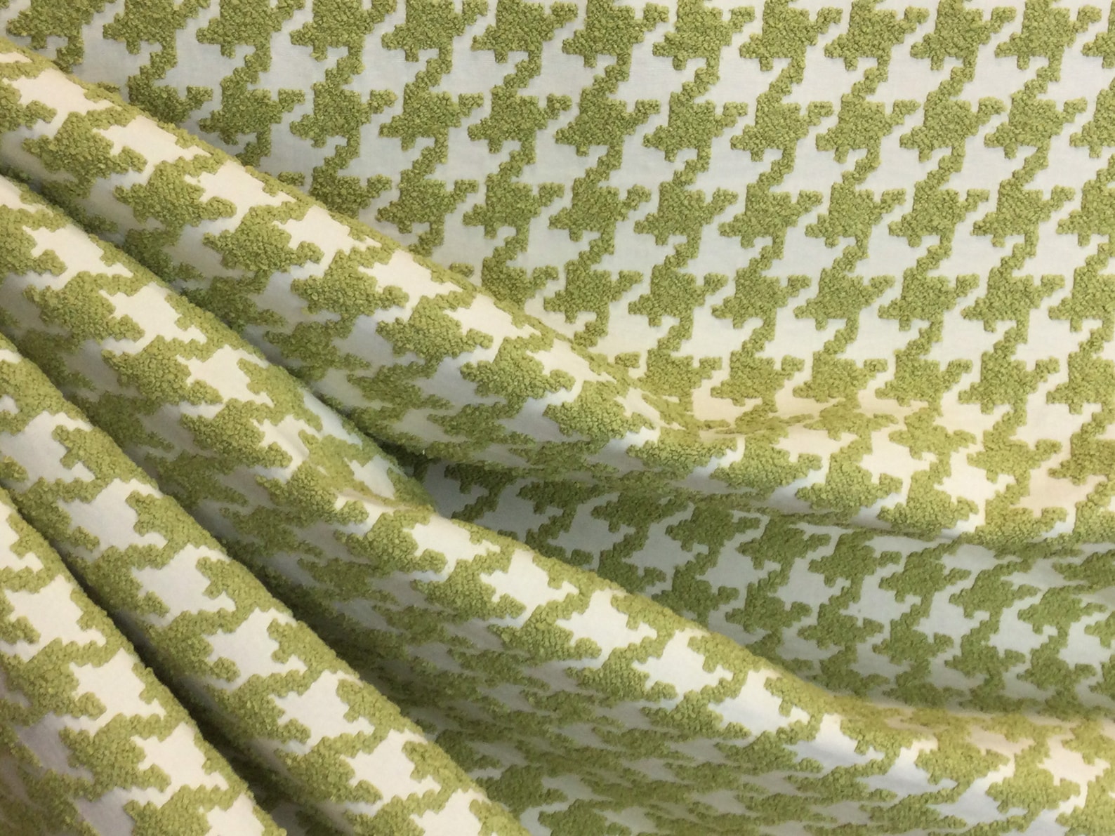 Textured Green Houndstooth Green Upholstery Fabric | Etsy