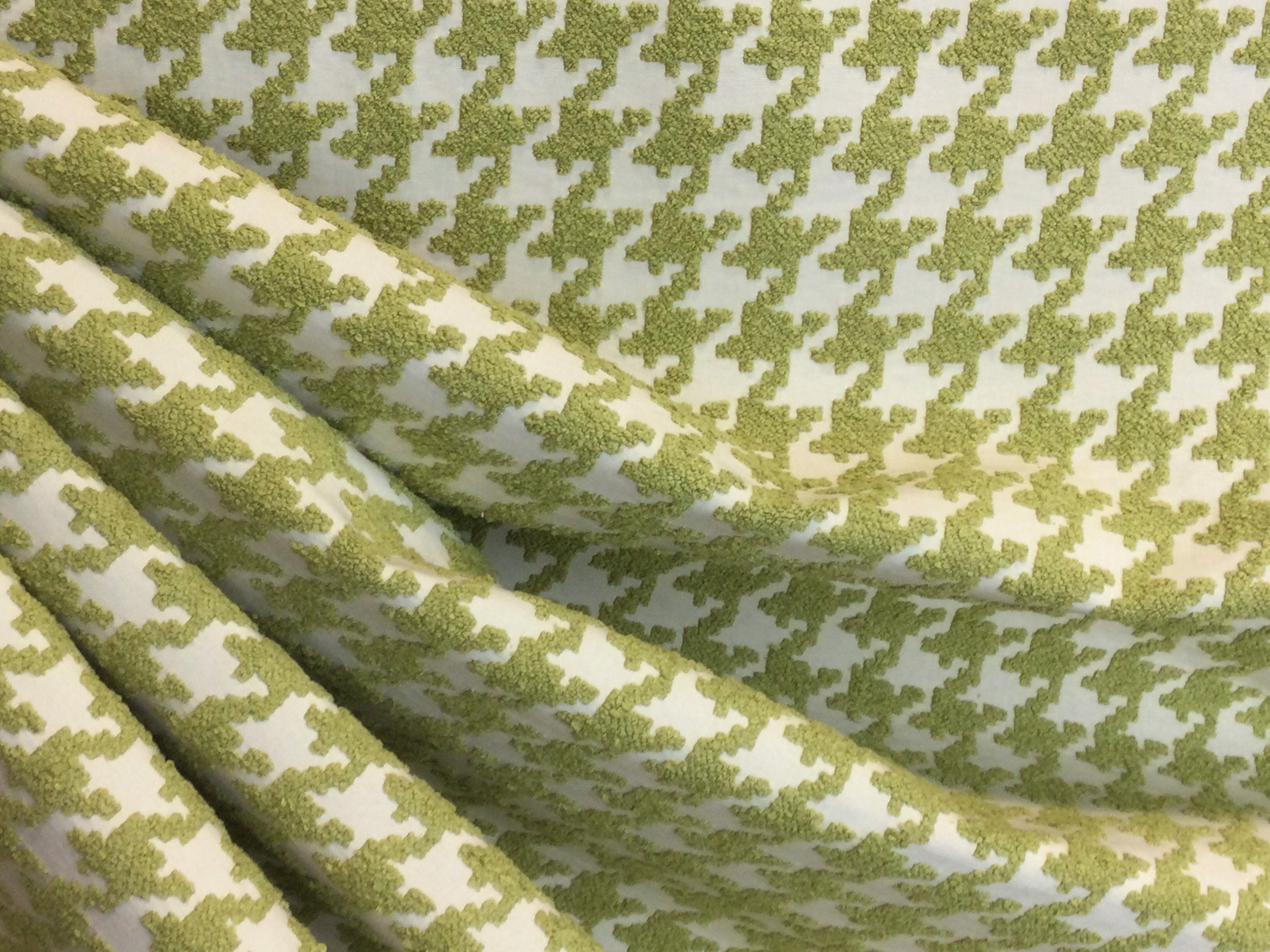 Textured Green Houndstooth - Green Upholstery Fabric - Houndstooth ...